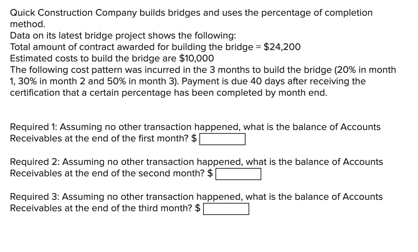 Solved Quick Construction Company builds bridges and uses | Chegg.com