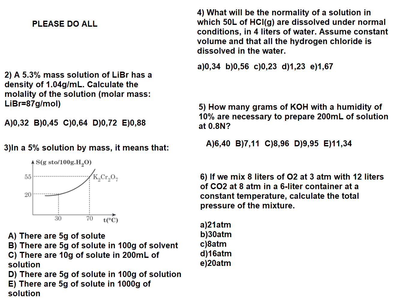 Solved PLEASE DO ALL 2) A 5.3% mass solution of LiBr has a | Chegg.com