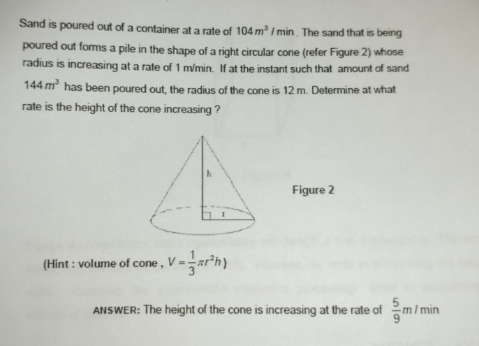 Solved Sand is poured out of a container at a rate of 104 | Chegg.com