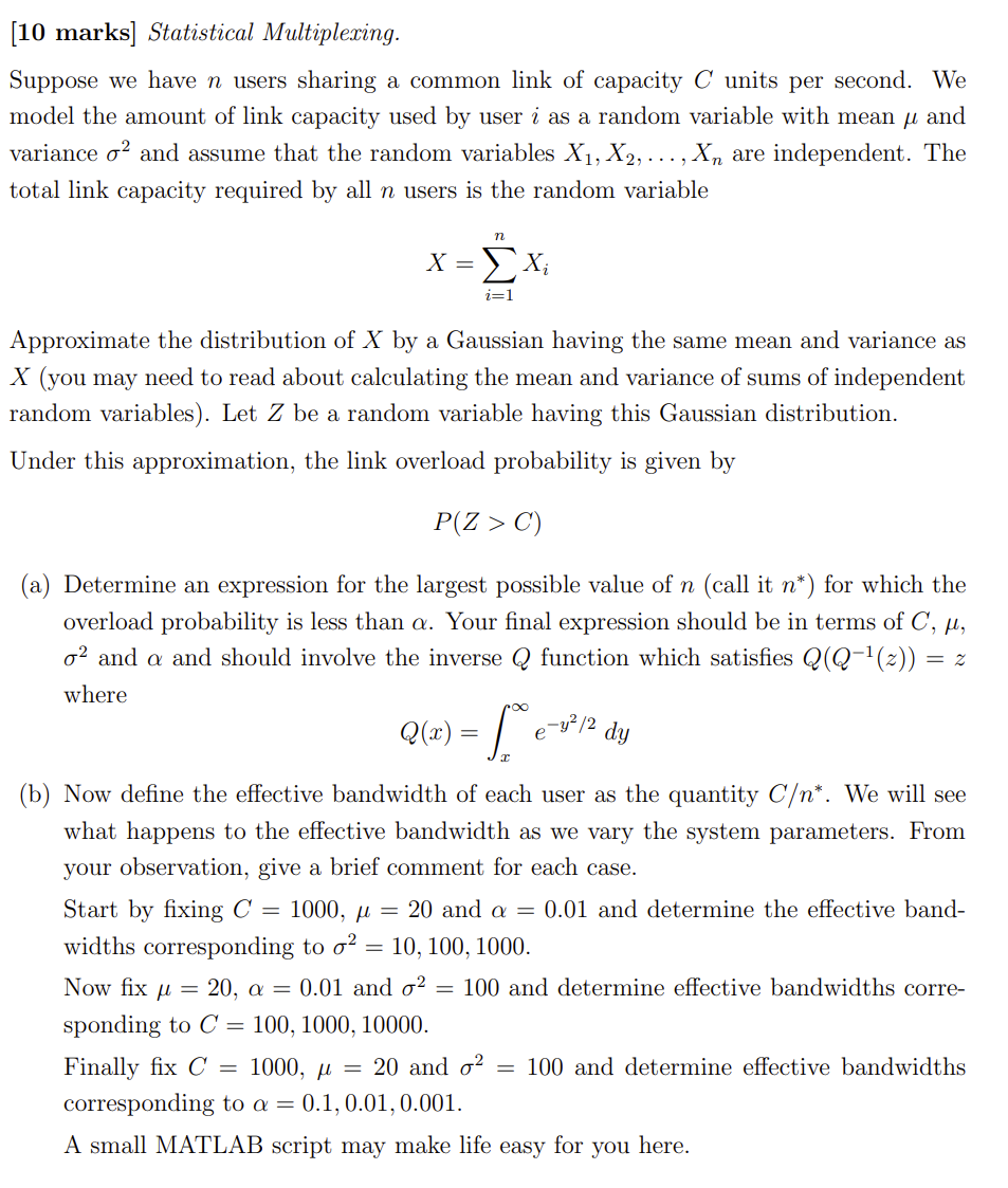 [10 marks] Statistical Multiplexing. Suppose we have | Chegg.com
