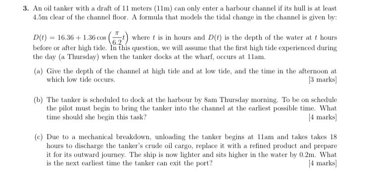 Solved 3. An oil tanker with a draft of 11 meters (11m) can | Chegg.com
