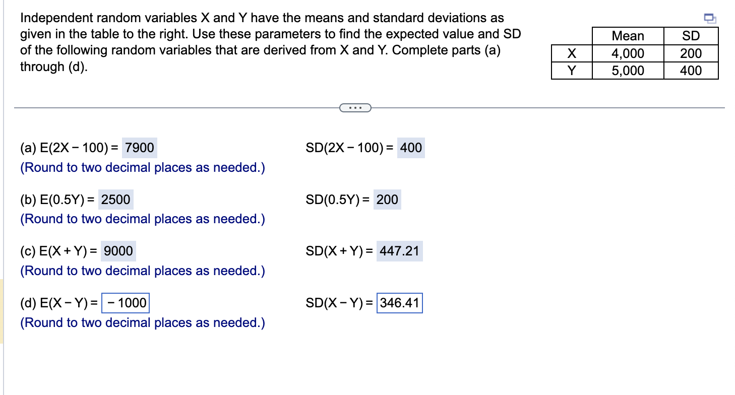 Solved Independent random variables X and Y have the means | Chegg.com