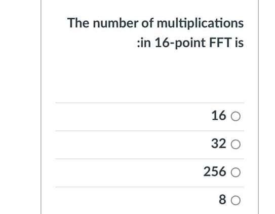 Solved The number of multiplications :in 16-point FFT is 16 | Chegg.com
