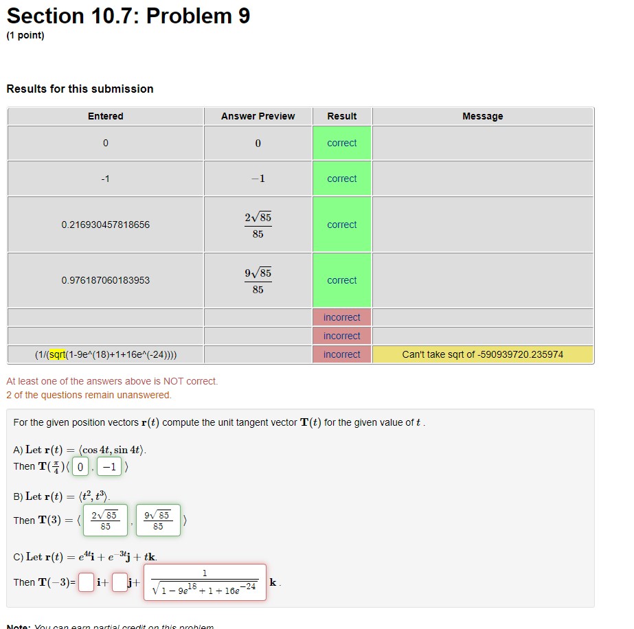 Solved Section 10.7: Problem 9(1 ﻿point)Results for this | Chegg.com