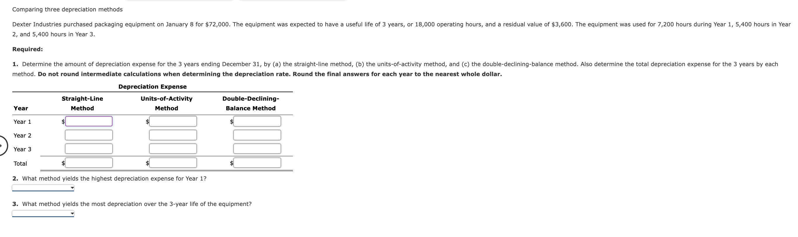 Solved 2, and 5,400 hours in Year 3. Required: method. Do | Chegg.com