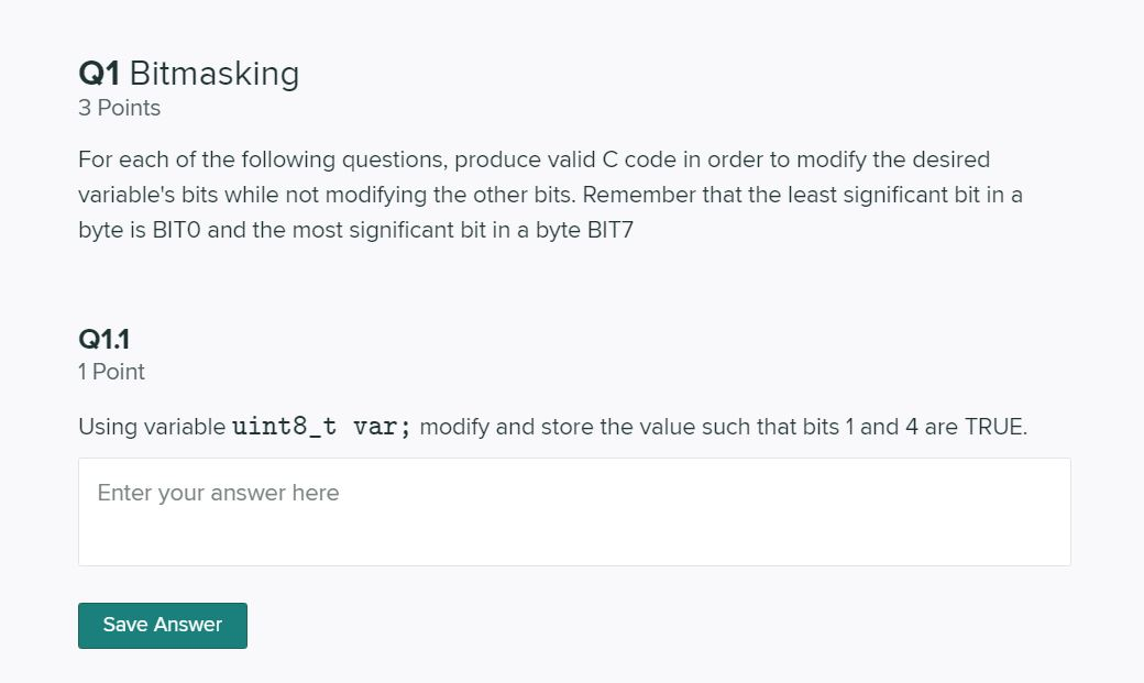 Solved Q1 Bitmasking 3 Points For each of the following | Chegg.com