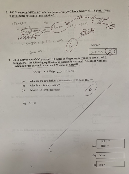 Solved 2. 5.00 %sucrose (MW 342) solution (in water) at 20°C | Chegg.com