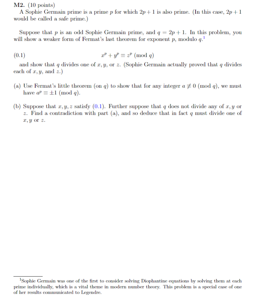 Solved M2. (10 ﻿points)A Sophie Germain prime is a prime p | Chegg.com