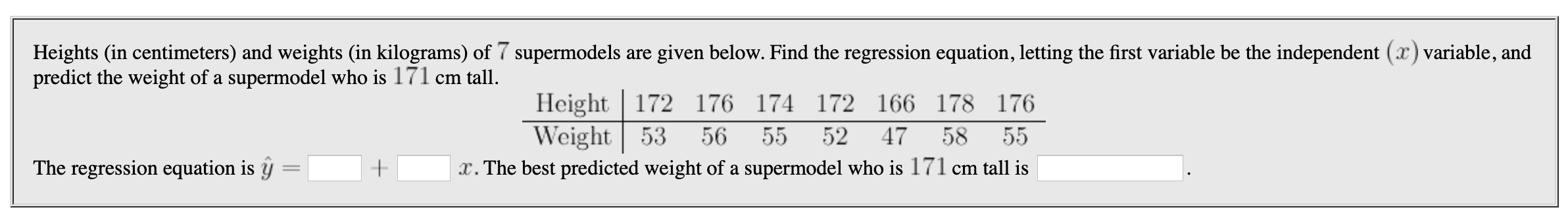 Solved Heights (in centimeters) and weights (in kilograms) | Chegg.com