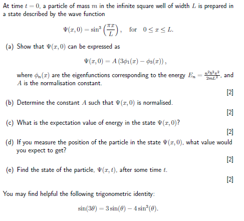 Solved and At time t = 0, a particle of mass m in the | Chegg.com