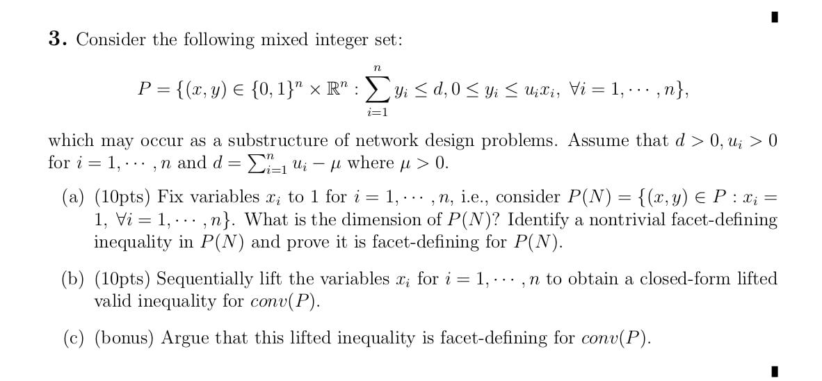 3. Consider the following mixed integer set: n P= | Chegg.com