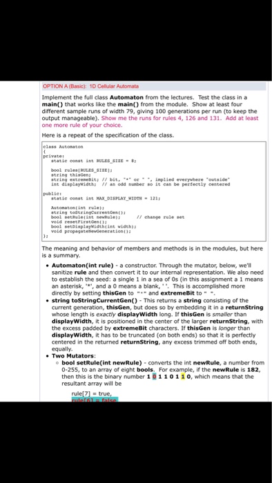 Solved OPTION A (Basic): 1D Cellular Automata Implement the | Chegg.com