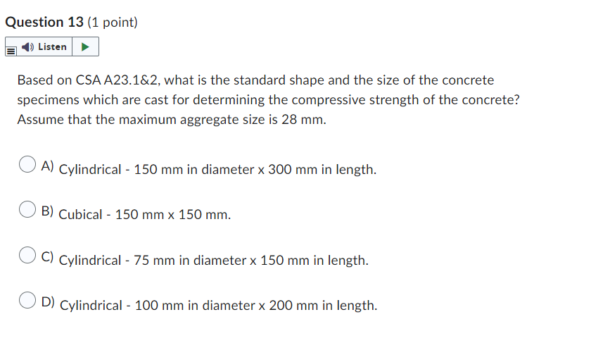 Solved Based on CSA A23.1\&2, what is the standard shape and | Chegg.com