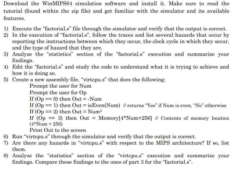 Solved Download the WinMIPS64 simulation software and | Chegg.com
