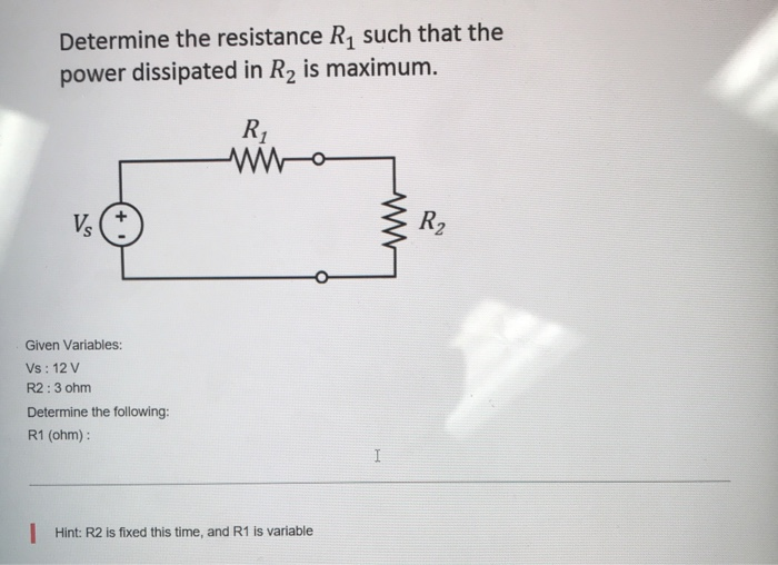 Solved Determine the resistance R1 such that the power | Chegg.com