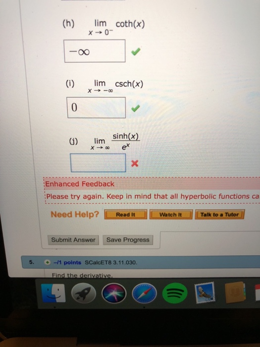 Solved (h) lim coth(x) x → 0- 一00 (i) lim csch(x) 0 sinh(x | Chegg.com