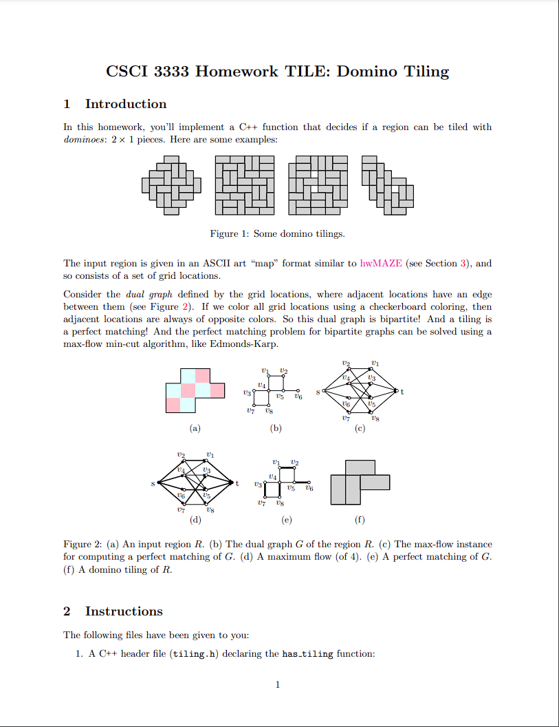 Solved CSCI 3333 Homework TILE: Domino Tiling 1 Introduction | Chegg.com