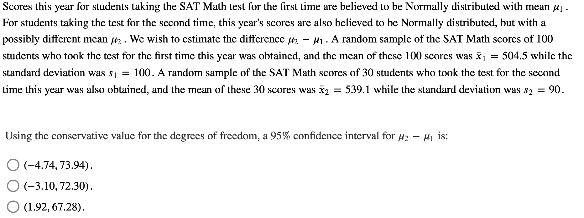 Solved Scores this year for students taking the SAT Math | Chegg.com