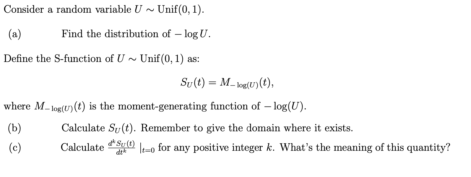 Consider a random variable U ~ - Unif(0, 1). a (a) | Chegg.com
