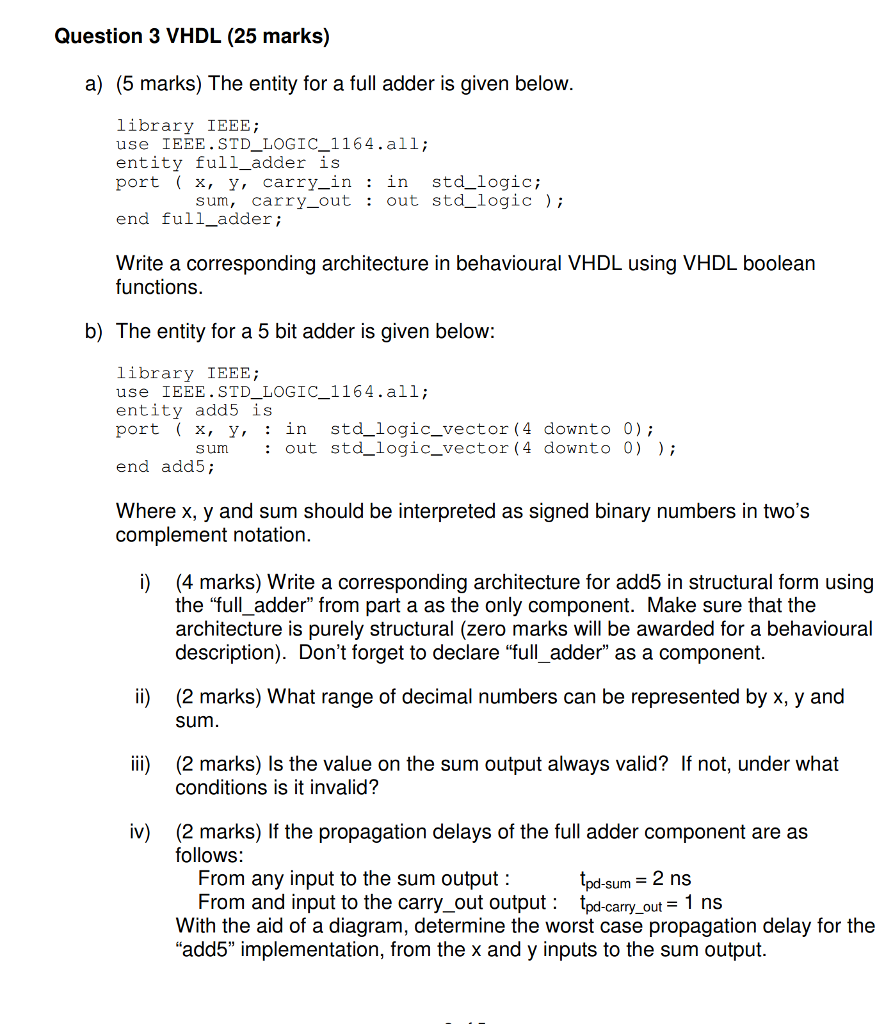 Solved Question 3 VHDL (25 marks) a) (5 marks) The entity | Chegg.com