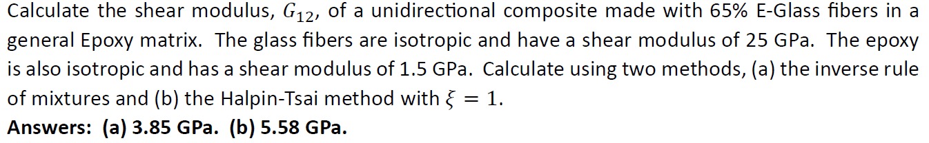 Solved Calculate the shear modulus, G12, of a unidirectional | Chegg.com