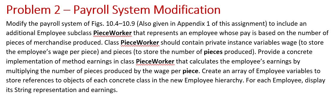 Solved Problem 2 - Payroll System Modification Modify the | Chegg.com