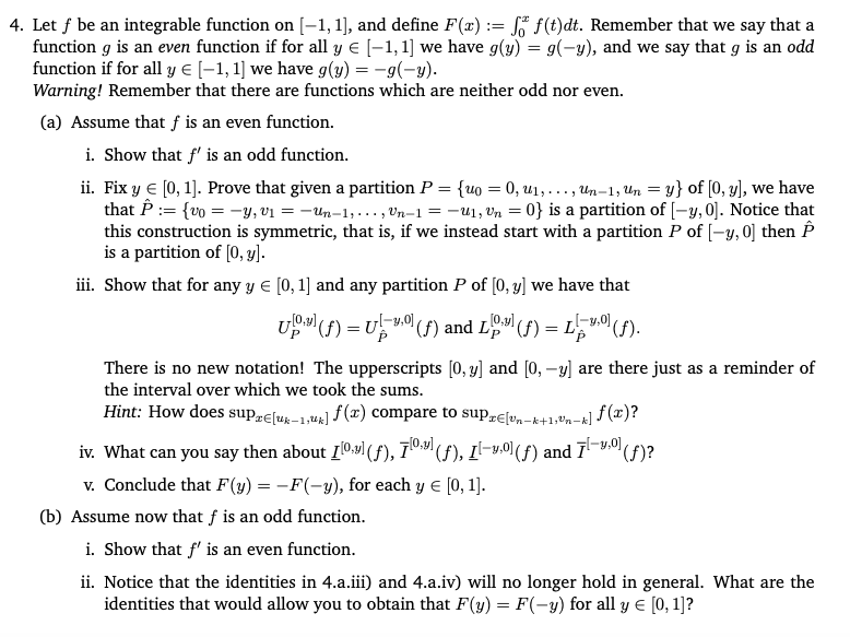Solved 4 Let F Be An Integrable Function On 1 1] And