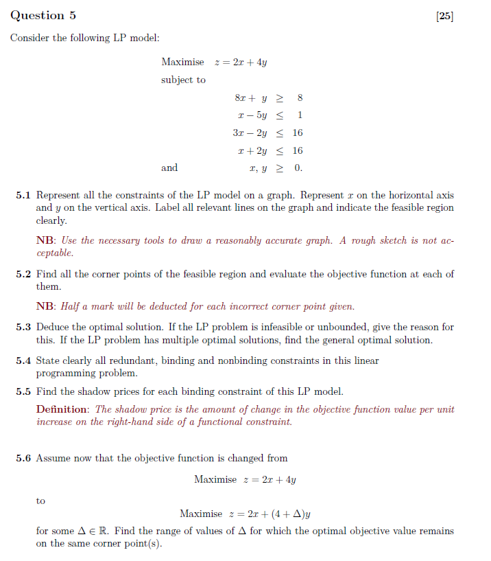 Solved Consider the following LP model: Maximise z=2x+4y | Chegg.com