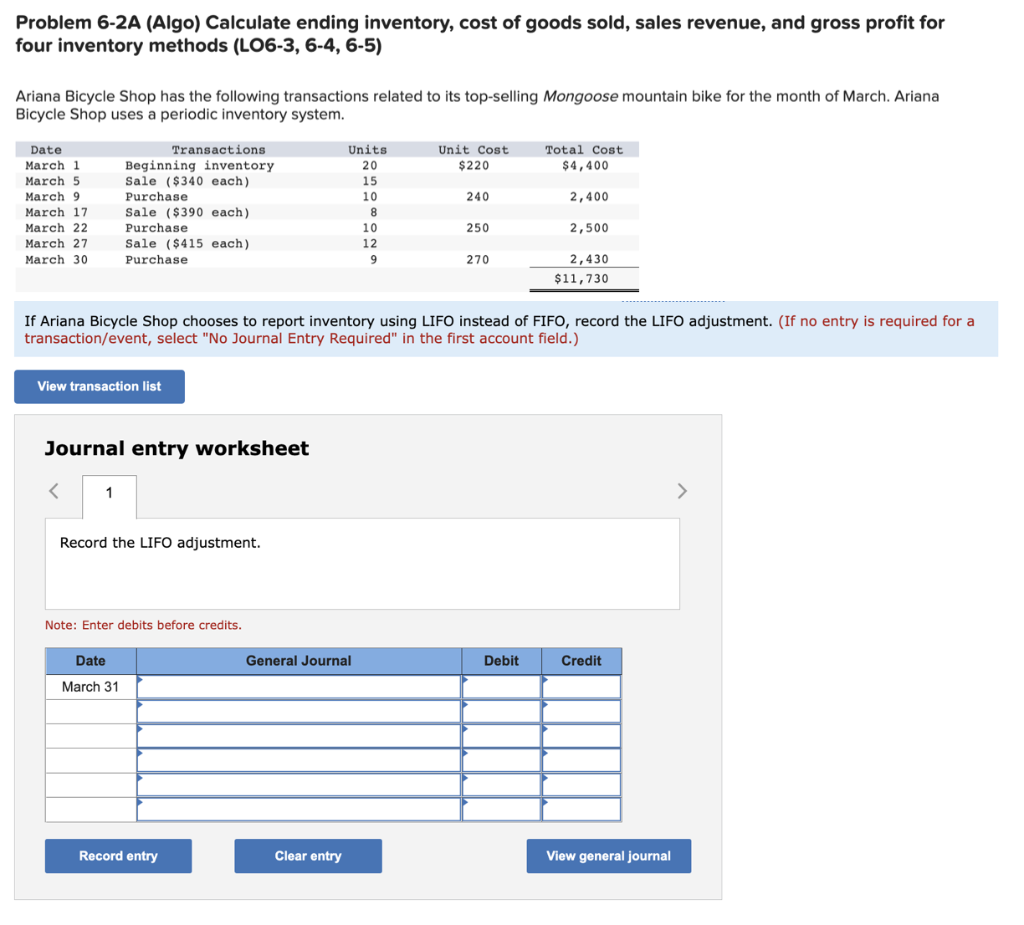 Solved Problem 6-2A (Algo) Calculate ending inventory, cost | Chegg.com Solved Problem 6-2A (Algo) Calculate ending inventory, cost | Chegg.com