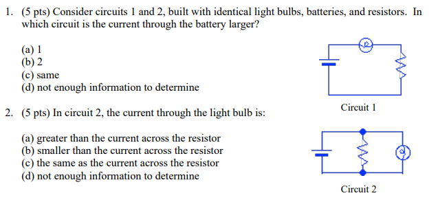 Solved 1. (5 pts) Consider circuits 1 and 2, built with | Chegg.com