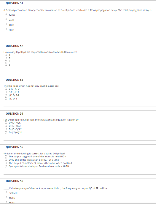 Solved QUESTION 51 A 5-bit asynchronous binary counter is | Chegg.com
