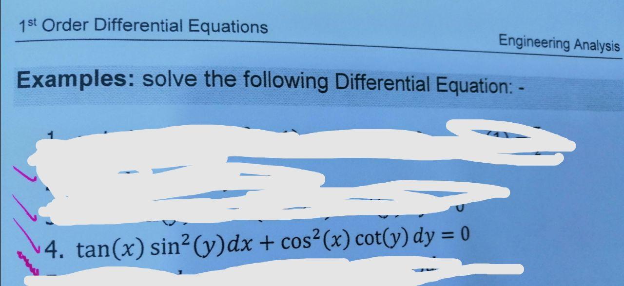 Solved 1st Order Differential Equations Engineering Analysis | Chegg.com