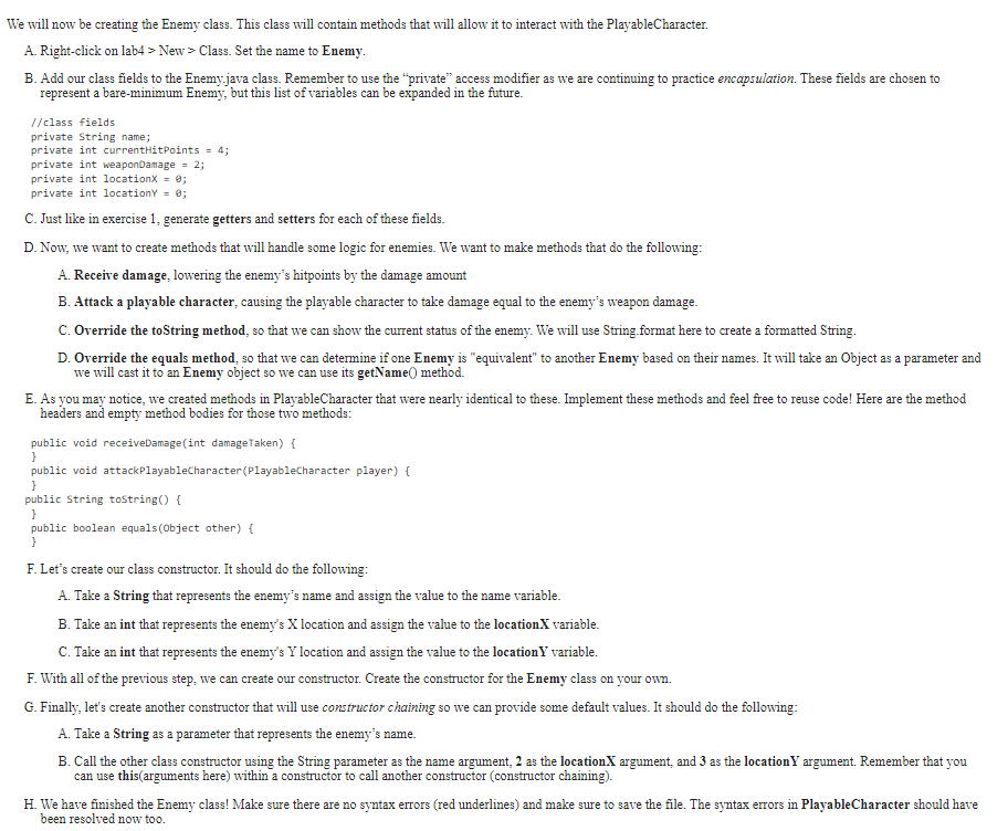 Solved Exercise 1: Creating the Playable Character class We | Chegg.com