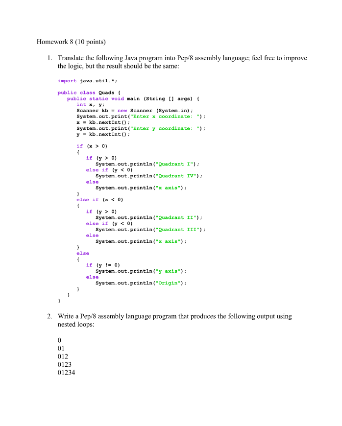 Solved int x,y: Homework 8 (10 points) 1. Translate the | Chegg.com