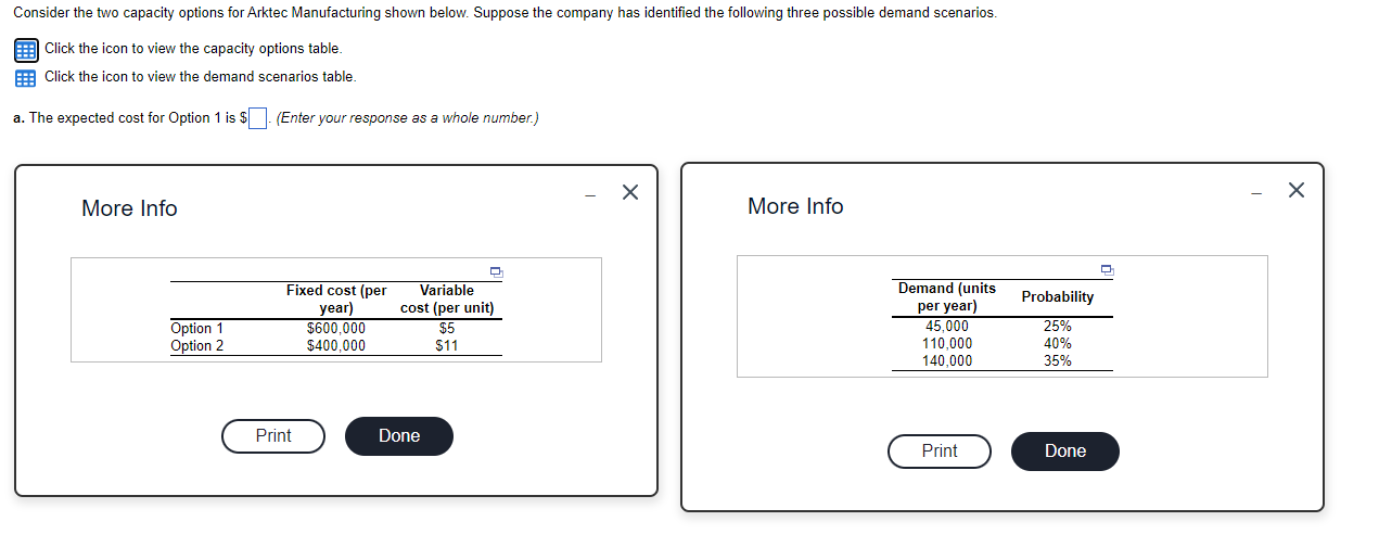 Solved Consider the two capacity options for Arktec | Chegg.com