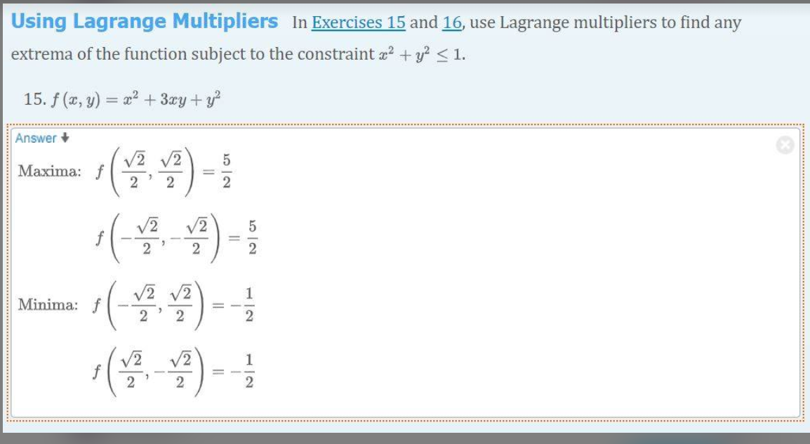 Solved Using Lagrange Multipliers In Exercises 15 and 16, | Chegg.com