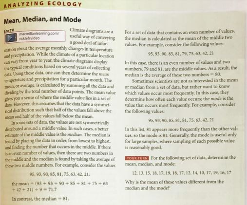 Solved ANALYZING ECOLOGY Mean, Median, and Mode Climate | Chegg.com