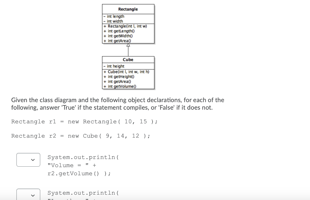 Solved Rectangle - int length int width + Rectangle(int I, | Chegg.com