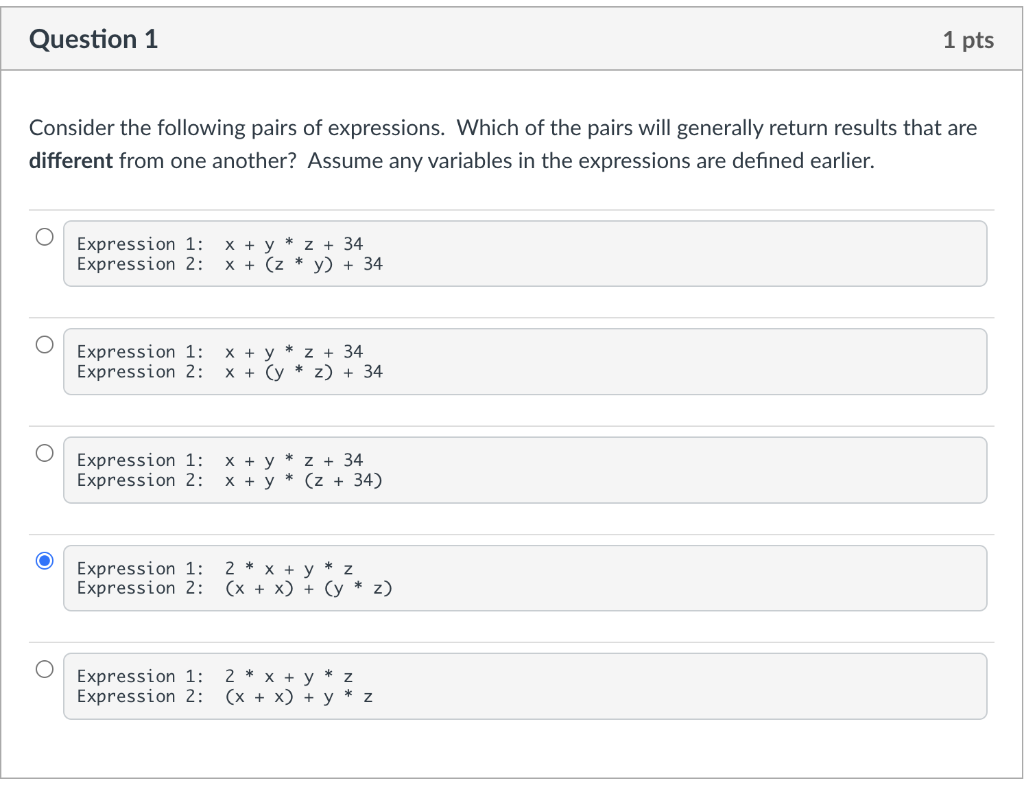 Solved Consider the following pairs of expressions. Which of | Chegg.com