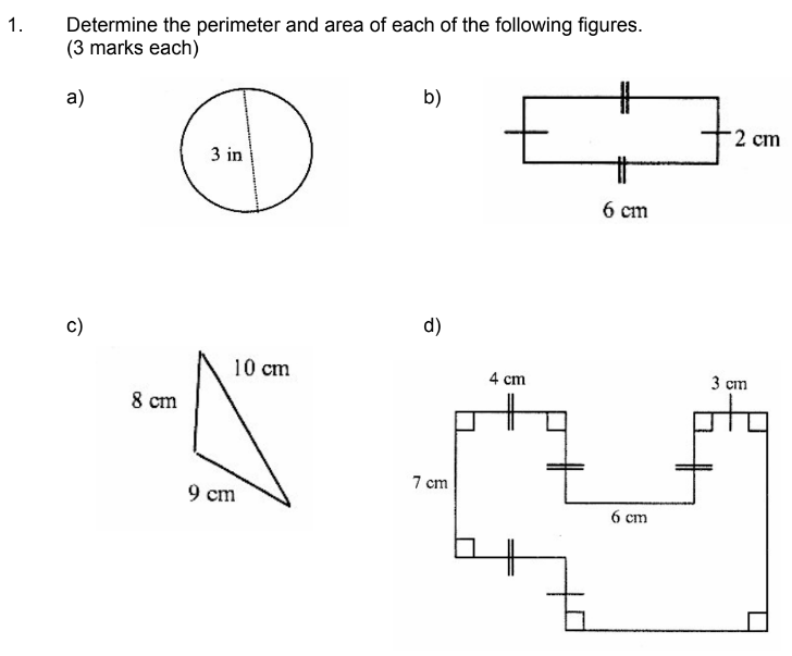 Solved Determine the perimeter and area of each of the | Chegg.com