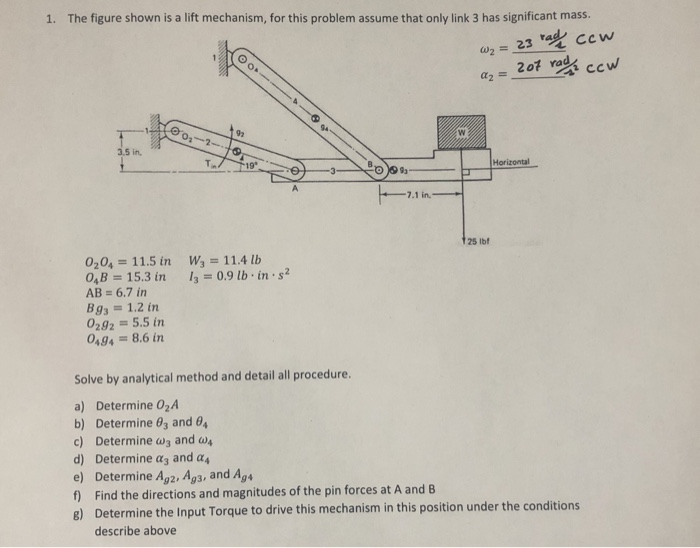 Solved 1. The figure shown is a lift mechanism, for this | Chegg.com