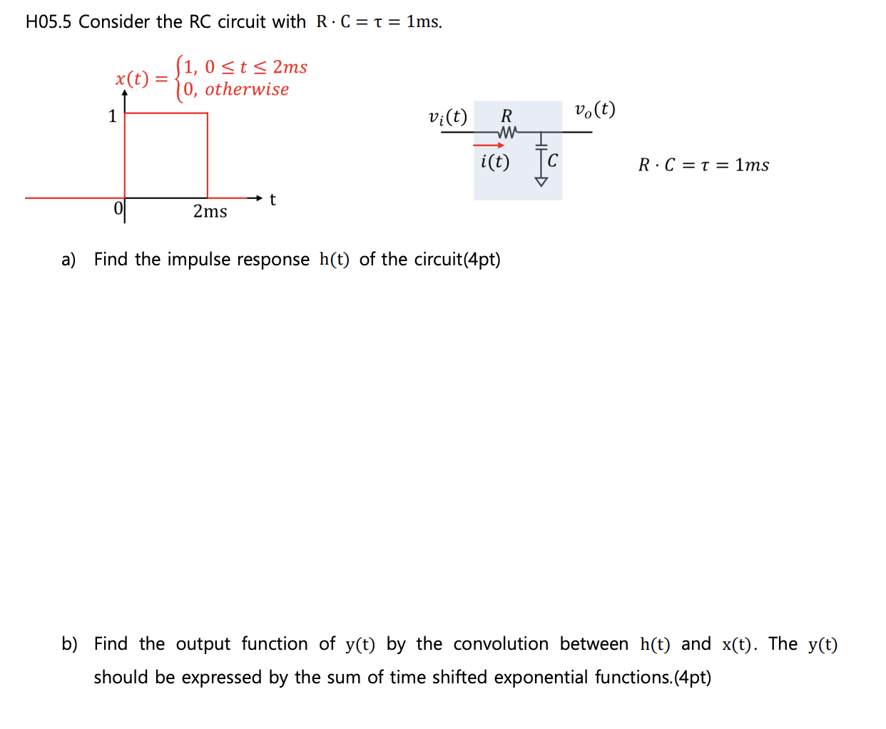 Solved H05.5 Consider the RC circuit with R⋅C=τ=1 ms. | Chegg.com