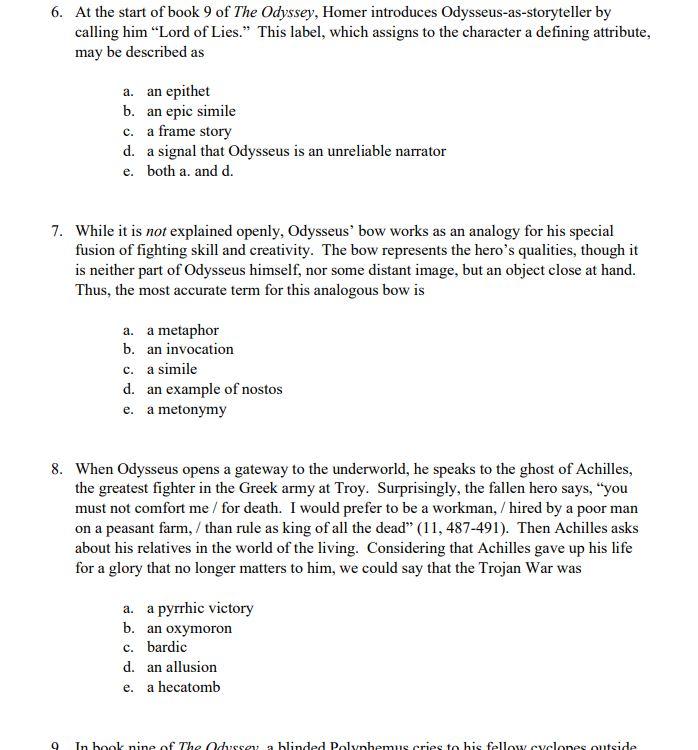 6. At the start of book 9 of The Odyssey, Homer | Chegg.com