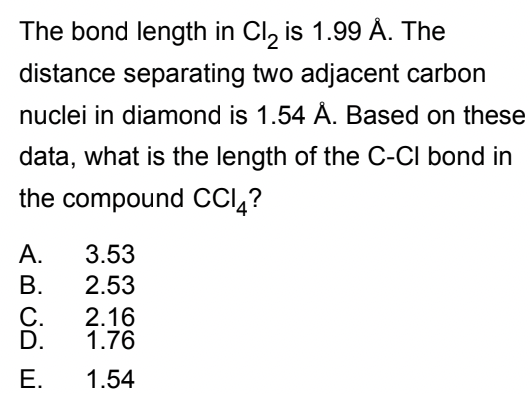 Solved The bond length in Cl2 is 1.99 Å. The distance | Chegg.com