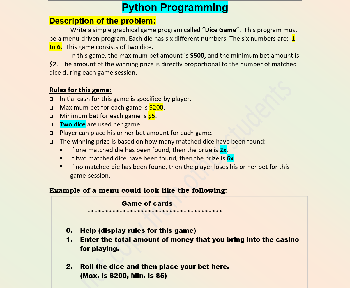 Solved Python Programming Description of the problem: Write | Chegg.com