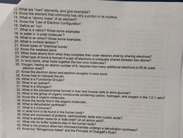 Solved 12. What are "inert' elements, and give examples? 13. | Chegg.com