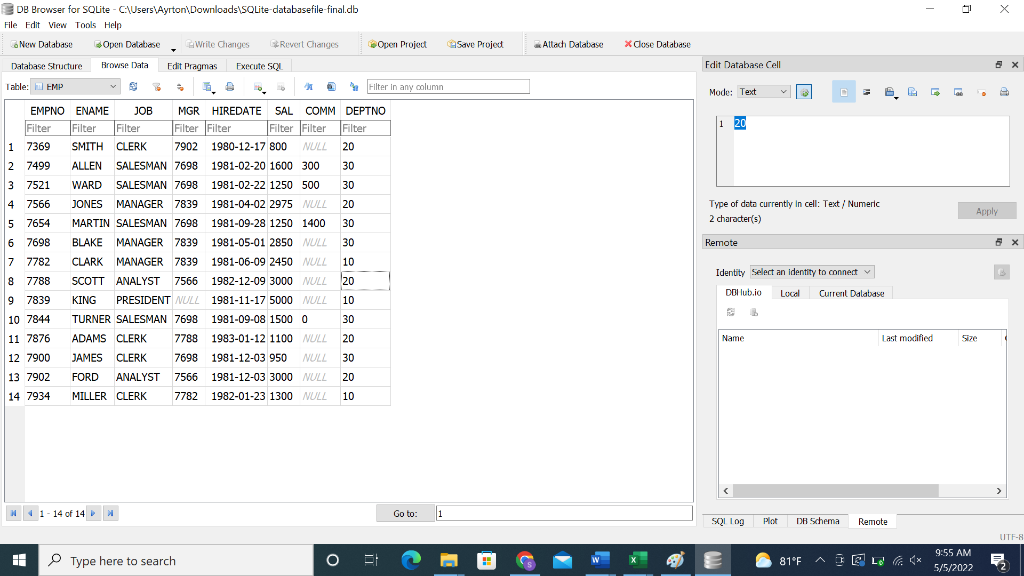 Solved You can use DB browser for SQLite or Oracle SQL for | Chegg.com
