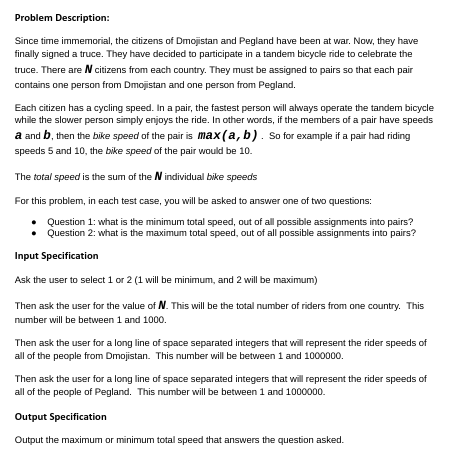 Solved Problem Description: Since time immemorial, the | Chegg.com