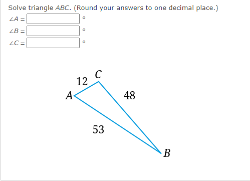 Solved Solve triangle ABC. (Round your answers to one | Chegg.com
