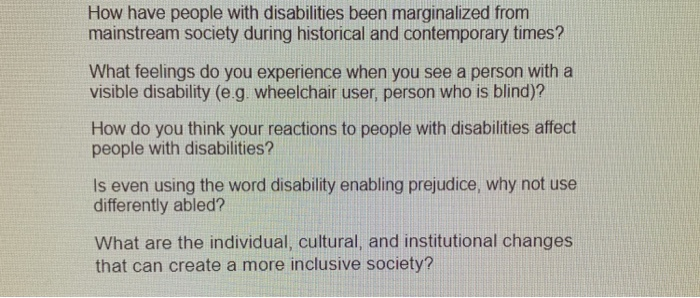 Solved How have people with disabilities been marginalized | Chegg.com